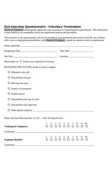Free Exit Interview Forms In Pdf Ms Word Excel