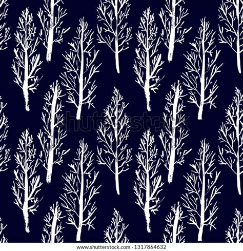 Seamless Pattern Naked Trees Hand Drawn Stock Vector Royalty Free