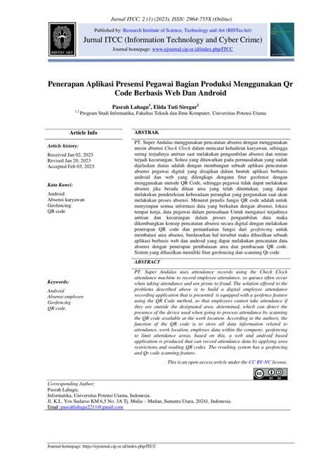 pdf penerapan aplikasi presensi pegawai bagian produksi menggunakan qr code berbasis web dan