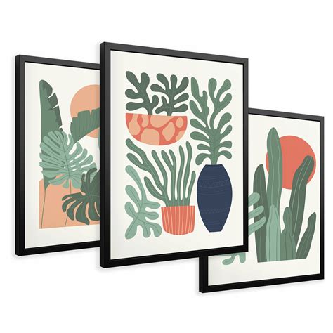 ZESTAW Obrazy w ramie plakaty liście graficzne boho tryptyk 43x99 do