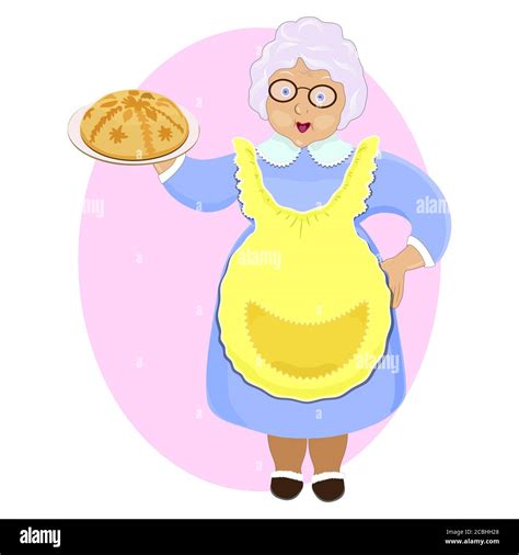 Flat Granny Style With Pies Grandmother In Glasses Apron Baking
