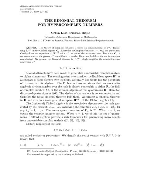 pdf the binomial theorem for hypercomplex numbers