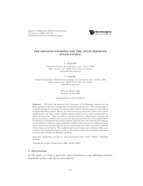 pdf the riemann problem for the multi pressure euler system f coquel and christophe chalons
