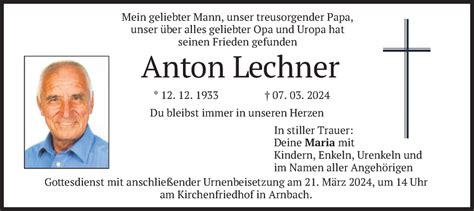 Traueranzeigen Von Anton Lechner Trauer Merkur De