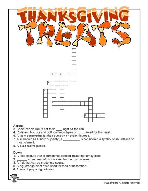 Thanksgiving Crossword Puzzle Free Printable