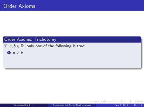math 4 axioms on the set of real numbers