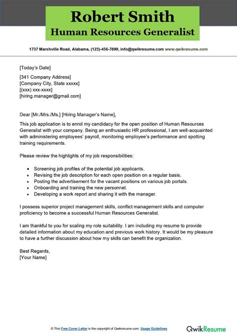 Human Resources Manager Cover Letter Examples QwikResume