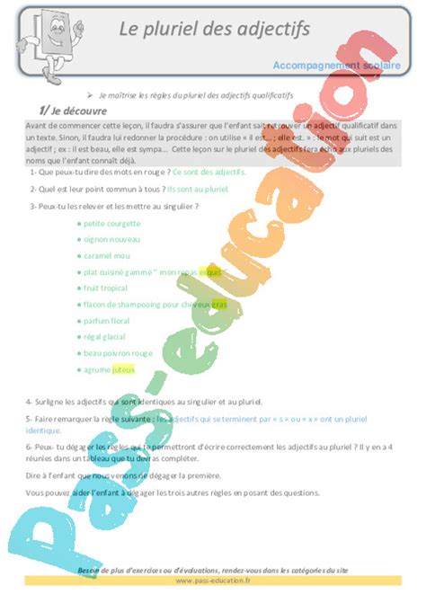 Accord de l adjectif qualificatif CM2 Cycle 3 Exercice évaluation