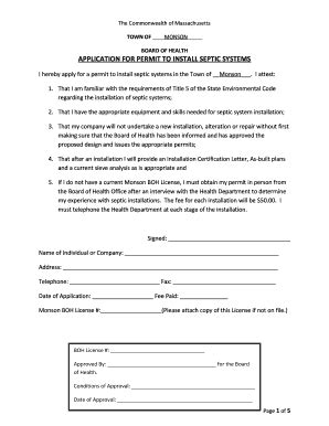 Fillable Online APPLICATION FOR PERMIT TO INSTALL SEPTIC SYSTEMS Fax