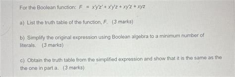 solved for the boolean function f x′y′z′ x′y′z xy′z xyz a