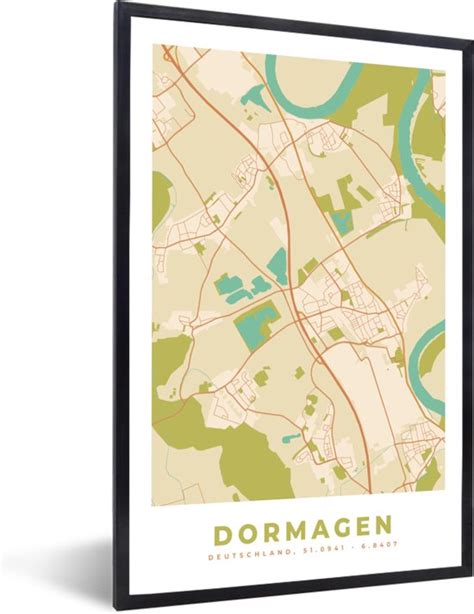 Fotolijst Incl Poster Stadskaart Vintage Dormagen Plattegrond