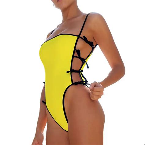 Sexy High Cut Leg One Piece Swimsuit Women Tassel Swimwear Female