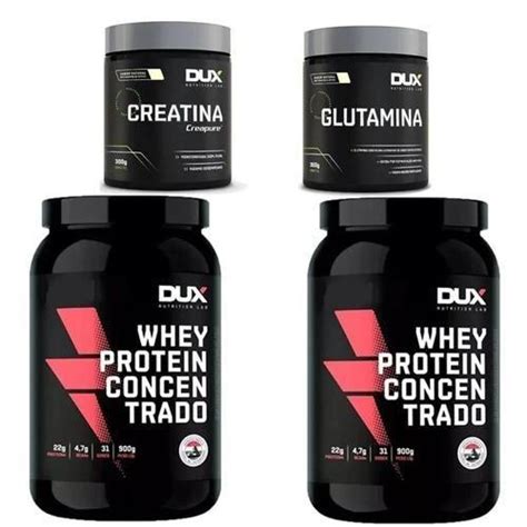 Kit 2x Whey Protein Concentrado 900g Creatina 300g Glutamina 300g