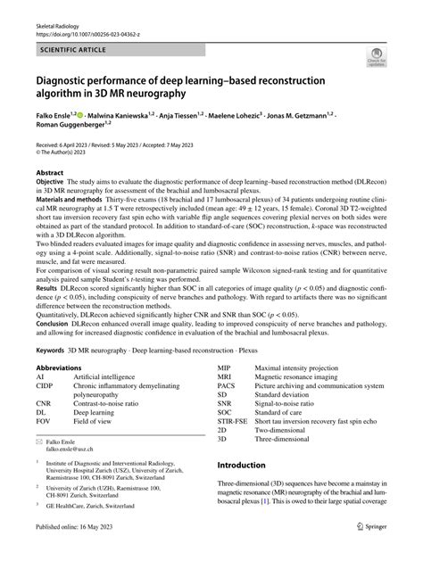 pdf diagnostic performance of deep learning based reconstruction algorithm in 3d mr neurography