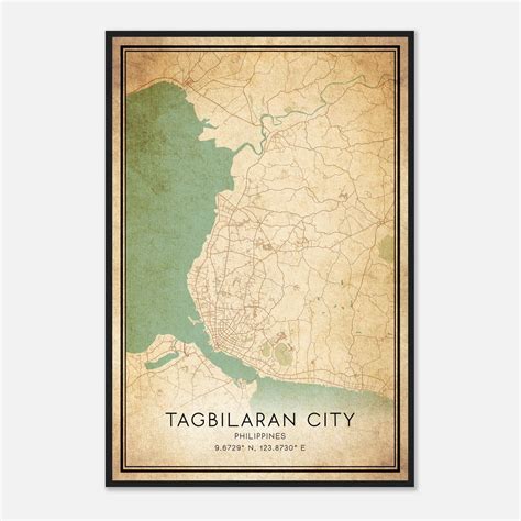 Vintage Tagbilaran City Philippines Map Poster Tagbilaran City City