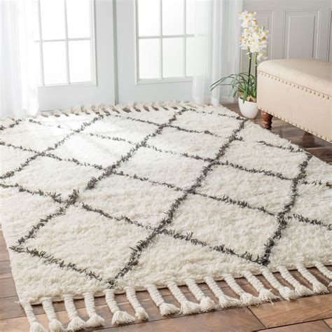 NuLOOM Hand Knotted Moroccan Trellis Natural Shag Wool Rug 4 X 6