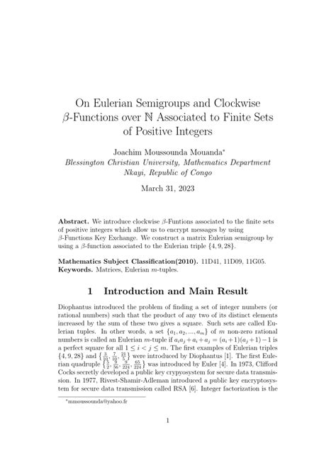 pdf on eulerian semigroups and clockwise β functions over n associated to finite sets of