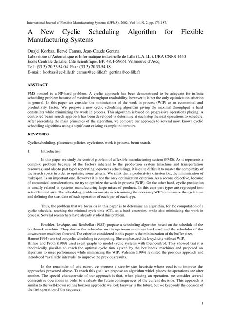 pdf a new cyclic scheduling algorithm for flexible manufacturing systems