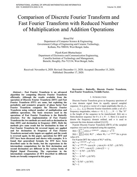 pdf comparison of discrete fourier transform and fast fourier transform with reduced number of