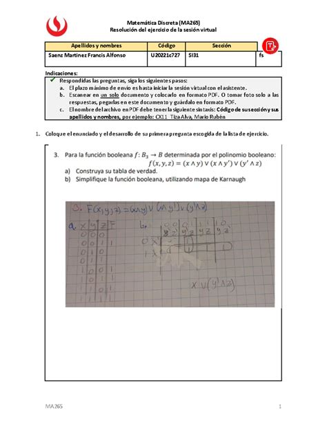 Semana 9 aad MA 265 1 Matemática Discreta MA265 Resolución del