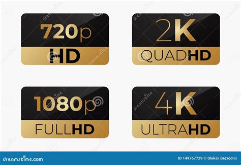4k Ultrahd 2k Quadhd 1080 Fullhd And 720 Hd Stock Vector