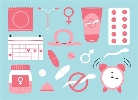 Types Of Contraception Pills Calendar Patch Condom And Coil Vector