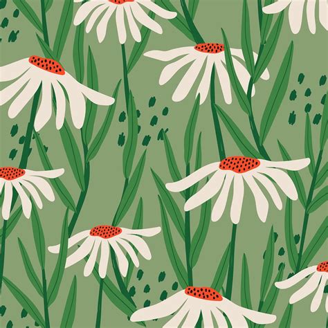Daisy Patterned Vector Background In Green