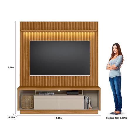 Rack Painel para TV até 75 Polegadas 181cm Ripado LED Cronos Ouro