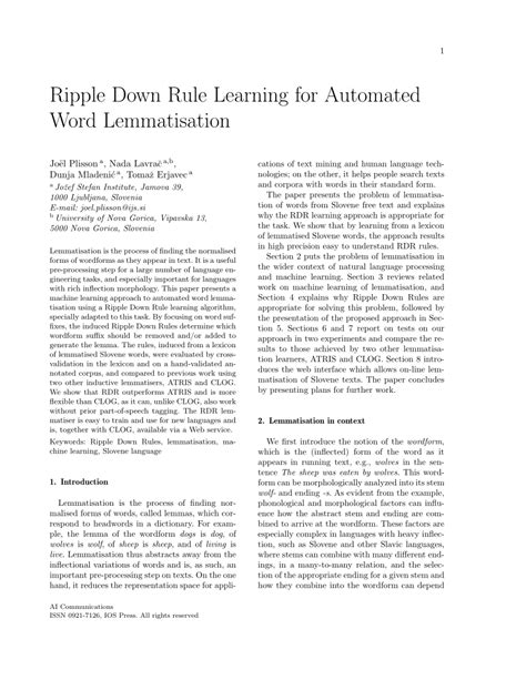 pdf ripple down rule learning for automated word lemmatisation