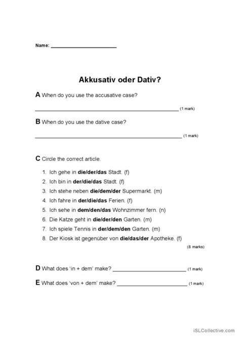 Dativ Deutsch Daf Arbeitsbl Tter Pdf Doc