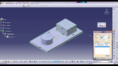 How To Use Drafted Filleted Multi Pad In Catia V Youtube