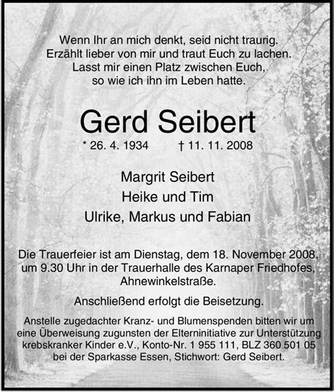 Traueranzeigen Von Gerd Seibert Trauer In NRW De