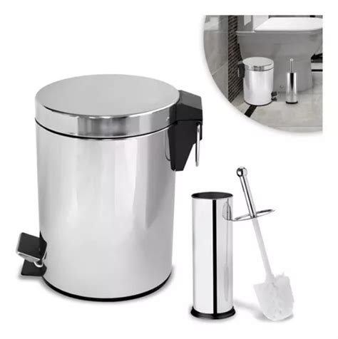 Kit Lixeira 5 Litros Escova Sanitaria Para Banheiro Inox MercadoLivre