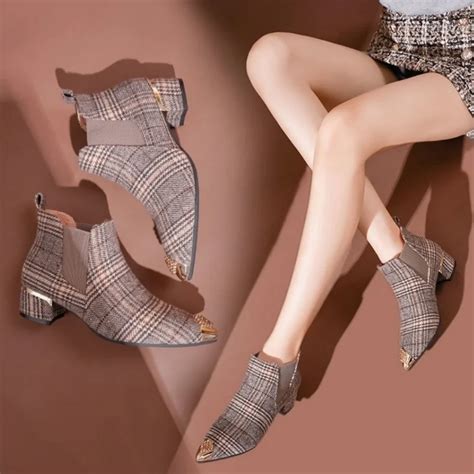 Fhanchu Europea Autumn Shoes Women Ankle Boots High Heels Slim