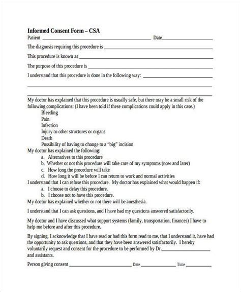Patient Informed Consent Form Template Printable Consent Form