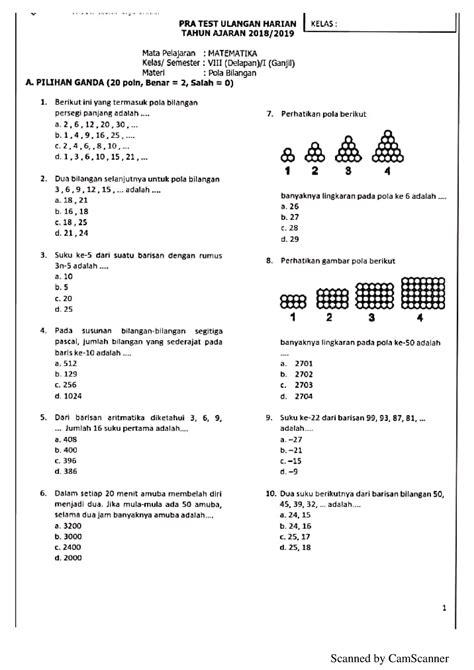 Soal Pola Bilangan Kelas Matematika Scanned By Camscanner Scanned