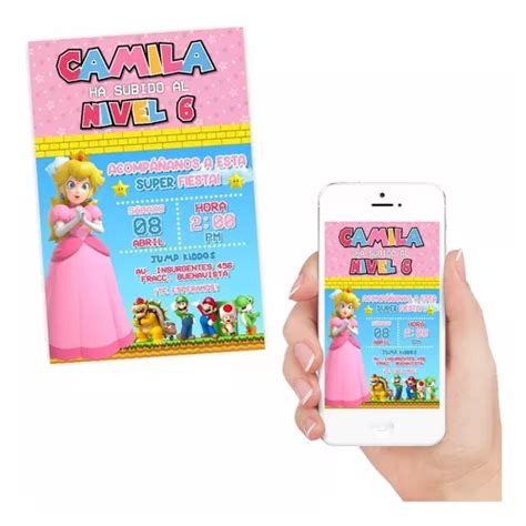 Invitación Digital Cumpleaños Princesa Peach Supermario en venta en