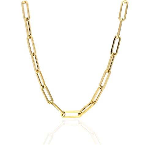 14k Yellow Gold 6mm Paperclip Elongated Link Chain Necklace Etsy