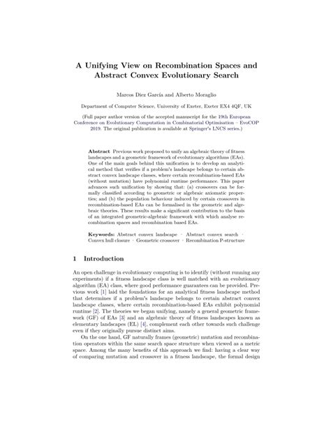 pdf a unifying view on recombination spaces and abstract convex evolutionary search