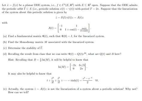 solved let x˙ f x be a planar ode system i e f∈c1 e r2