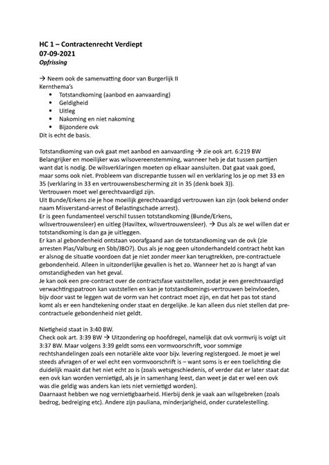 Hoorcollege 1 Contractenrecht Jaar 2021 HC 1 Contractenrecht