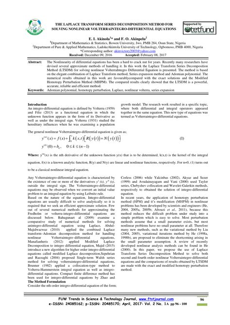 pdf the laplace transform series decomposition method for solving nonlinear volterraintegro