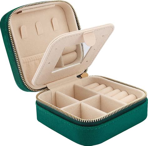 Casiwaft Mini coffret à bijoux de voyage en velours avec miroir Boîte