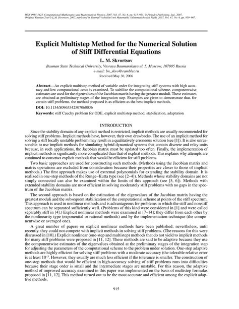 pdf explicit multistep method for the numerical solution of stiff differential equations