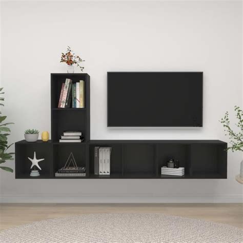 Tmishion Ensemble De Meuble Tv Pcs Noir Agglom R Cdiscount Maison