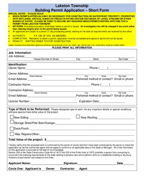 Fillable Online Bldg Permit Application Short Form Updated W Revised