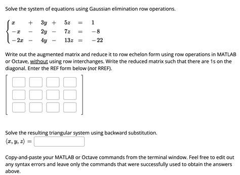 [solved] linear systems in matlab octave solve the system of equations course hero