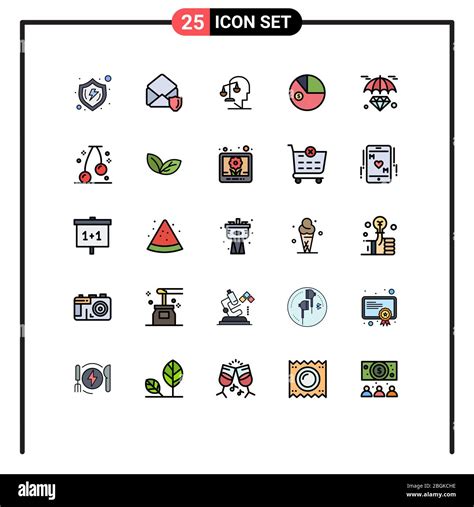 Conjunto de pictogramas de 25 líneas simples llenas colores planos de