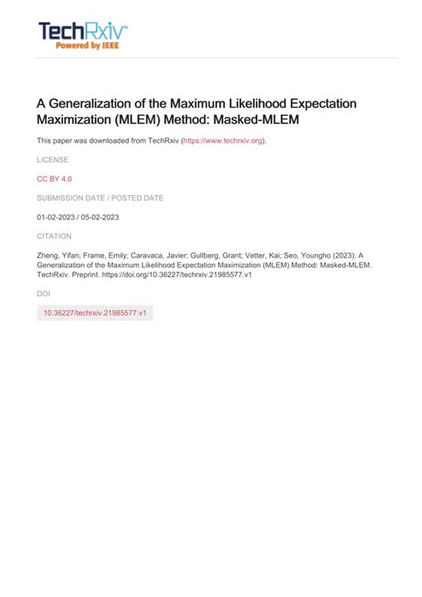 pdf a generalization of the maximum likelihood expectation maximization mlem method masked mlem