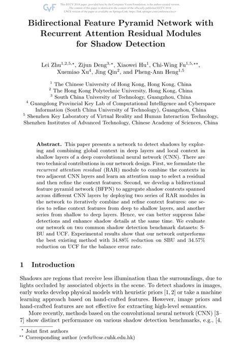 pdf bidirectional feature pyramid network with recurrent attention residual modules for shadow